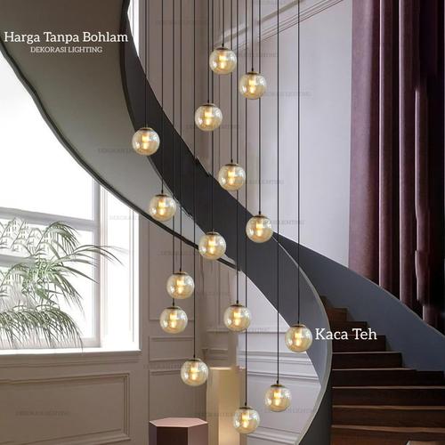 Jual Lampu gantung void 15 lampu model kaca bulat 15in1 minimalis e27 ...