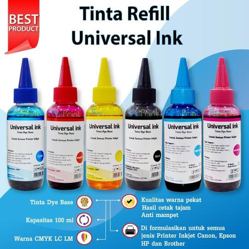 Jual Tinta Universal Ink Cyan 100ml, CMYK LC LM Dyebased 100ml Tutup ...