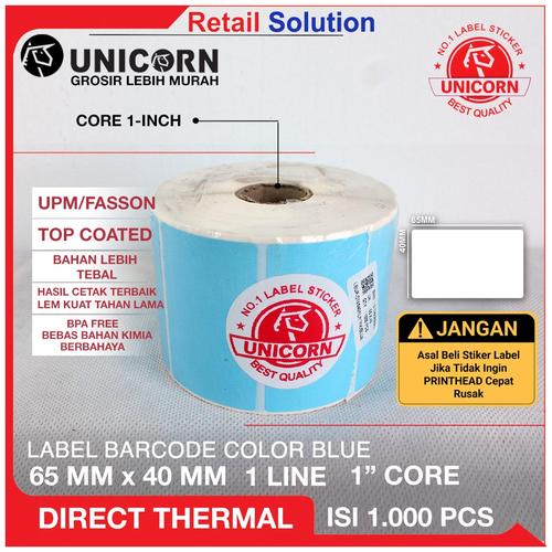 Jual Stiker Label Barcode Thermal Biru Blue 65x40 mm / 65 x 40 mm ...