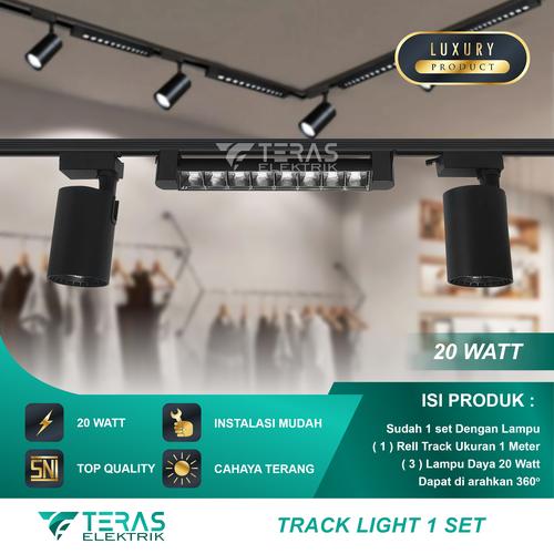 Jual Lampu sorot rel 1 set isi 3 spotlight + bar tracklight 20 watt ...