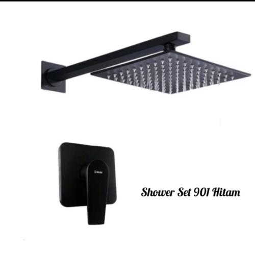 Jual Shower tanam set kran mixer 3lubang stainless hitam, wall shower ...