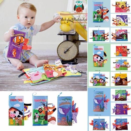 Jual NEW Soft book 3d tail jungle / Mainan buku kain bayi 3d animal ...