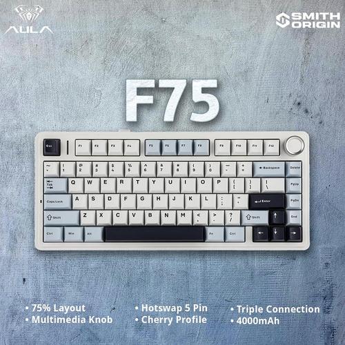 Jual AULA F75 Gasket Three Mode Mechanical Keyboard - Black Yellow ...