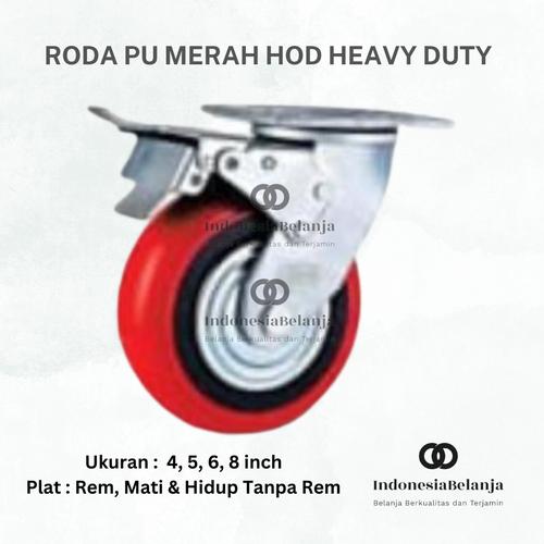 Jual Roda Polyurethane Heavy Duty Merah HOD 4 inch Set Rem Mati/Brake ...