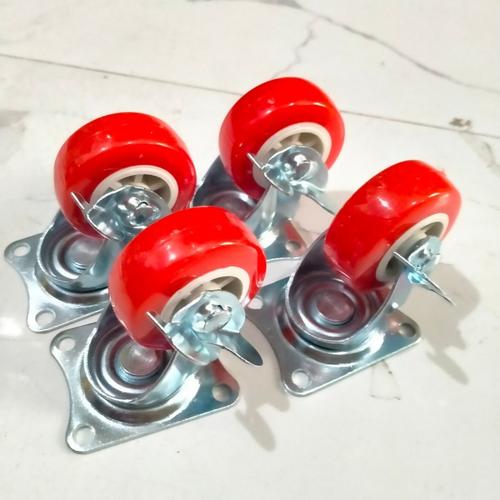 Jual Roda hidup rem 2 inchi 1set 4pcs roda kastor rem merah roda ...