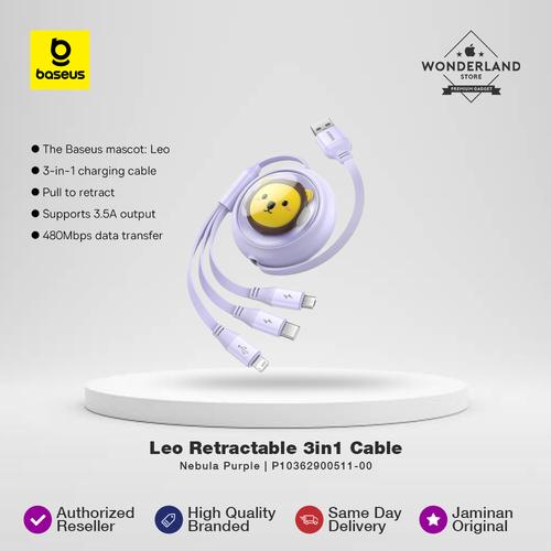 Jual Baseus Leo Retractable Cable 3in1 Lightning+Micro USB+USB-C 3.5A ...