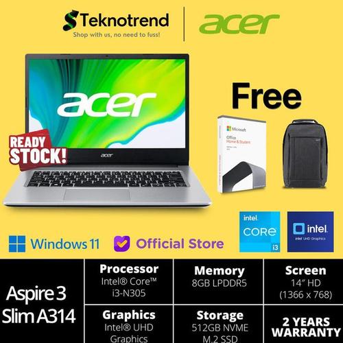 Jual Laptop Acer Aspire 3 A314 Core i3-N305 RAM 8GB 512GB SSD Win11 OHS ...