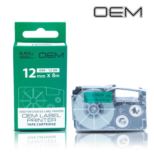 Jual OEM TAPE EZ LABEL CASIO 12MM BLACK INK GREEN (OXR-12GN) LABEL TAPE ...
