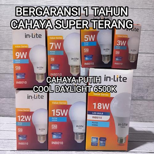 Jual IN-LITE LAMPU LED BULB 5W 7W 9W 12W 15W 18W 20W 30W 50W IN LITE INLITE - KUNING WW 3000K, 3 ...