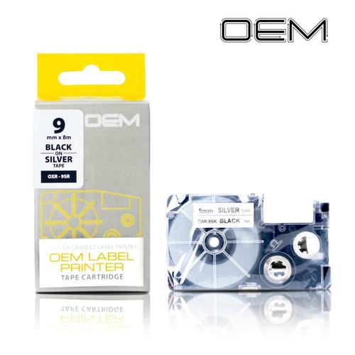 Jual OEM TAPE EZ LABEL CASIO 9MM BLACK INK SILVER (OXR-9SR) LABEL TAPE ...