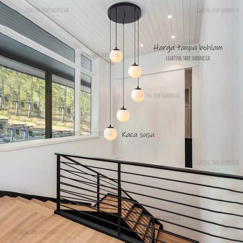 Jual Lampu gantung tangga void 5 lampu model kaca bulat 5in1 e27 body ...