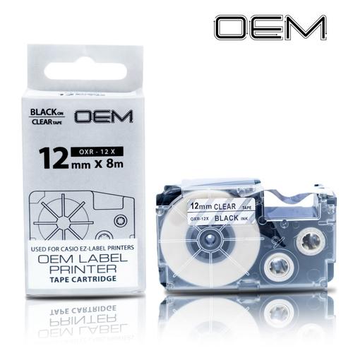 Jual OEM TAPE EZ LABEL CASIO 12MM BLACK INK CLEAR (OXR-12X) LABEL TAPE ...