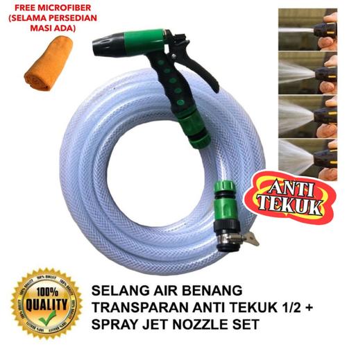 Jual SELANG AIR BENANG TRANSPARAN ANTI TEKUK 1/2 + SPRAY JET NOZZLE SET ...