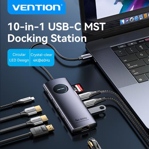 Jual USB HUB C MST Docking Station Vention HDMI Display Port RJ45 SD/TF ...