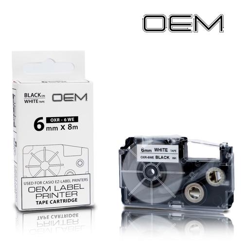 Jual OEM TAPE EZ LABEL CASIO 6MM BLACK INK WHITE (OXR-6WE) LABEL TAPE ...