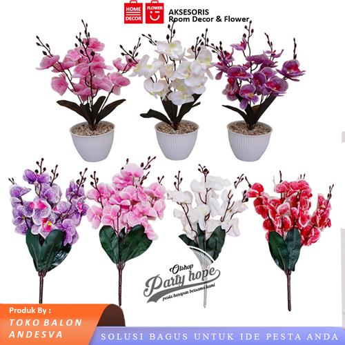 Jual bunga anggrek orchid 5 cabang / bunga hias artificial anggrek ...