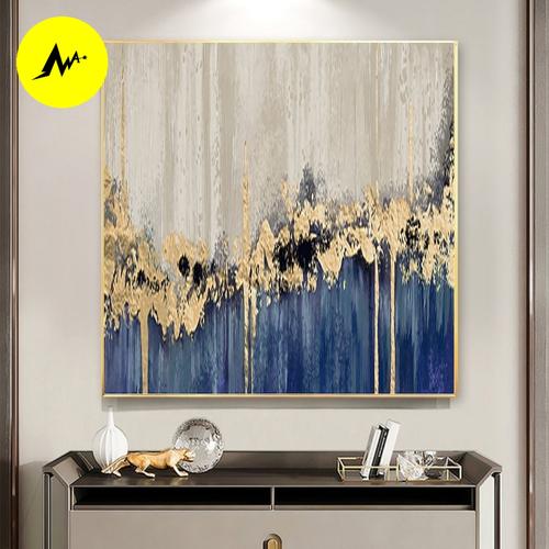 Jual lukisan abstrak modern gold 100x100 cm frame hiasan dinding ...