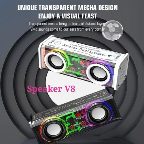 Jual Speaker V8 dual horn transparent Mecha bluetooth speaker RGB ...