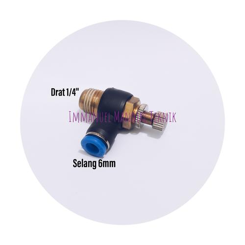 Jual Speed control pneumatic 1/4 x 6mm elbow / Flow control 1/4 x 6mm ...