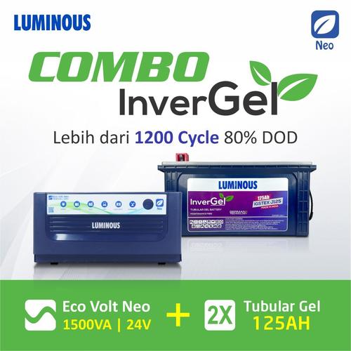 Promo COMBO LUMINOUS Inverter Eco Volt 1500VA 24V baterai 125AH tubular ...