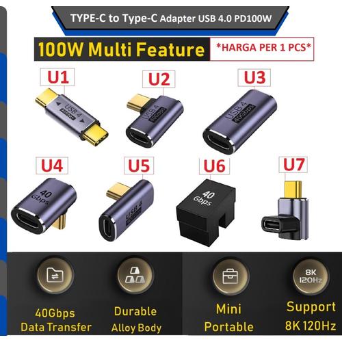 Jual Type-C Adapter Converter PD 100W USB 4.0 Thunderbolt 40Gbps Elbow ...