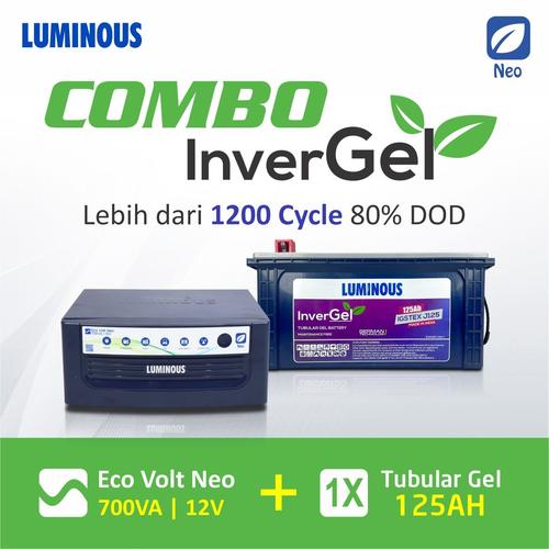 Promo COMBO LUMINOUS Inverter Eco Volt 700VA 12V baterai 125AH tubular ...