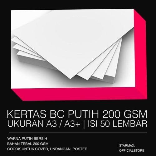 Jual 100 LEMBAR | Kertas BC Tik Putih 200 gsm ukuran A3 / A3+ | per ...