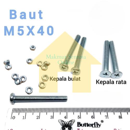 Jual Baut MUR Putih M5 X 40 JP / JF Kepala bulat atau Kepala Rata ...