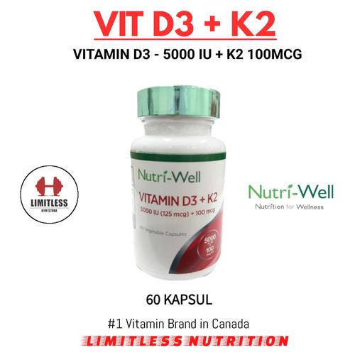 Jual Nutriwell Vitamin D3 5000IU 5000 IU + K2 100mcg - 60 Kapsul BPOM ...