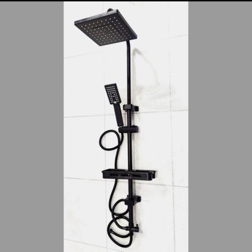 Jual Shower tiang set dingin saja model kotak stainless hitam, tiang ...