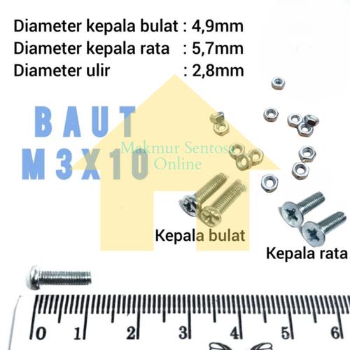 Jual Baut Mur M3 x 10 philips head kepala bulat atau kepala rata JP JF ...