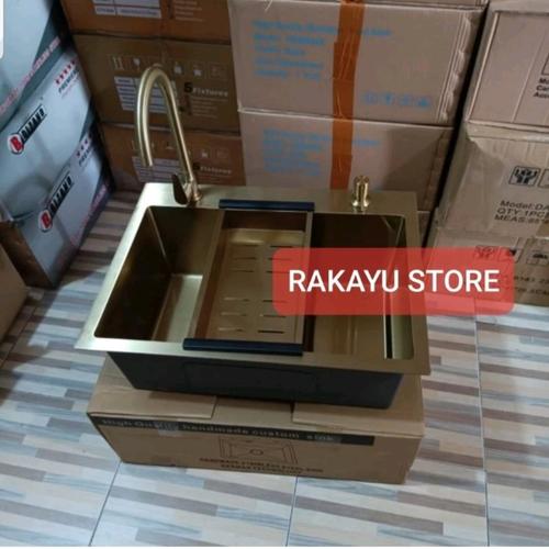 Jual kitchen sink 6045 Gold series Lengkap Kran/ BCP Emas model bolzano ...