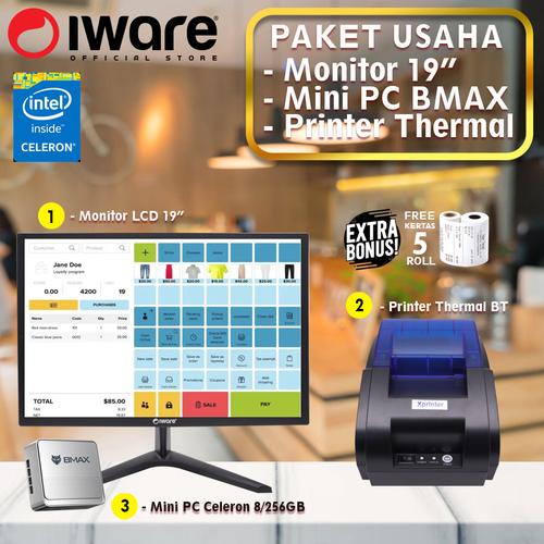 Promo Iware Paket Usaha Cafe Resto PC Mini Kasir Windows 11 Monitor ...