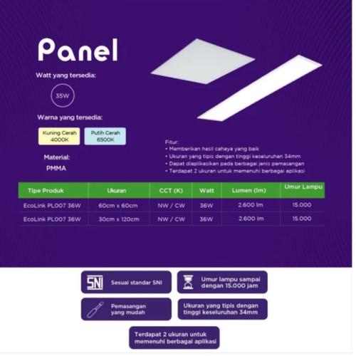 Jual LAMPU PANEL LED 36 WATT 36W UKURAN 30X120 ECOLINK - 6500k PUTIH ...