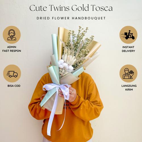 Jual Buket Bunga Ultah Pacar Anniversary Wisuda Cute Twins Gold Tosca ...