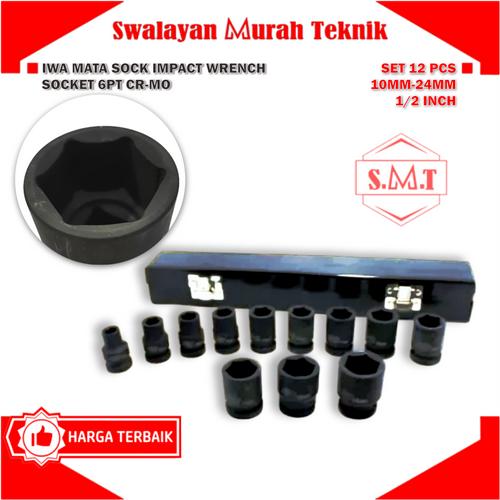 Jual IWA Mata Sock Impact Wrench Set 12 Pcs Socket 6PT 10mm-24mm 1/2 ...