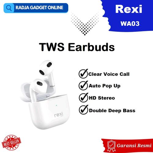 Jual Rexi Headset Bluetooth TWS Earbuds Double Deep Bass HD Stereo WA03 - Putih - Kota Surabaya ...