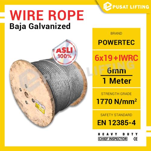 Jual Wire Rope / Kawat Sling Powertec Baja 6x19 IWRC 6mm Galv - 1 Meter - Jakarta Barat - Pusat ...
