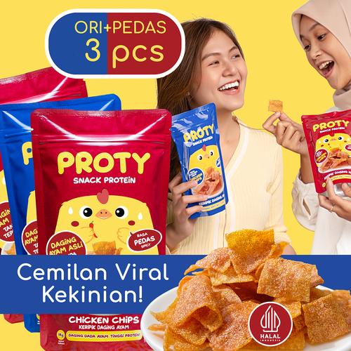 Jual PROTY Chicken Chips Snack Cemilan Viral Kekinian Ori(1)+Pedas(2 ...