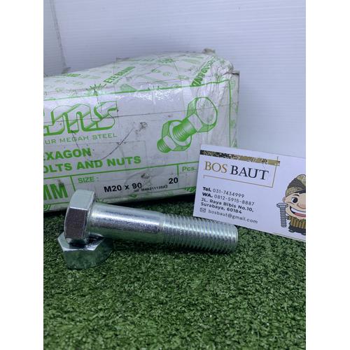 Jual Baut Mur Besi, Baut Mur Hexagon Besi M20X90 PutihP2.5 (Kunci 30 ...