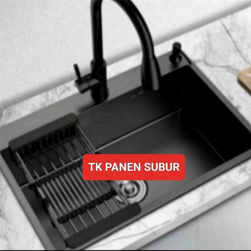 Jual Kitchen Sink Velar 6045 black komplit set kran tarik hitam ...