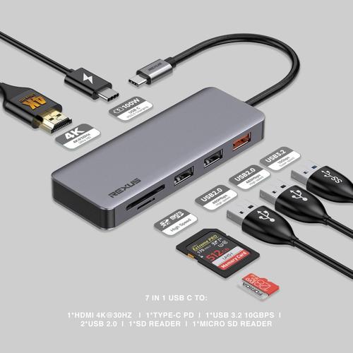 Jual Rexus RXT-701 Converter 7 in 1 Type-C to Multiport USB HUB Card ...