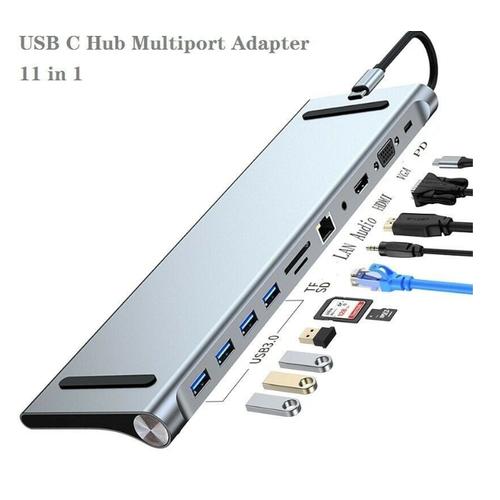 Jual USB TYPE C STATION 11 IN 1 USB HUB CARD READER LAN HDMI VGA PD ...
