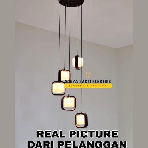 Jual FF LAMPU GANTUNG CABANG 5 KAYU MINIMALIS HIAS PLAFON TINGGI VOID ...