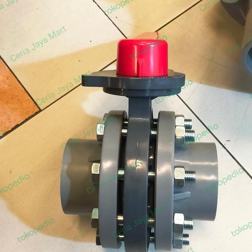 Jual Butterfly Valve PVC 2. 1/2" Inch set flange JIS 10K + Baut Mur ...
