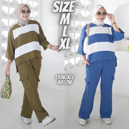 Jual Melina one set celana cargo wanita kekinian baju one set viral ...