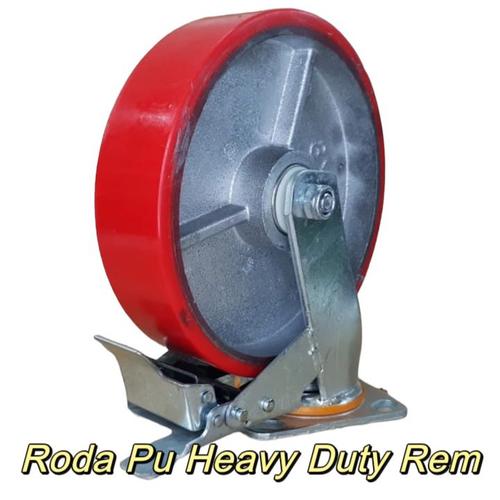 Jual roda PU heavy duty Taiwan 8 inch hidup rem / roda kastor 8in rem ...