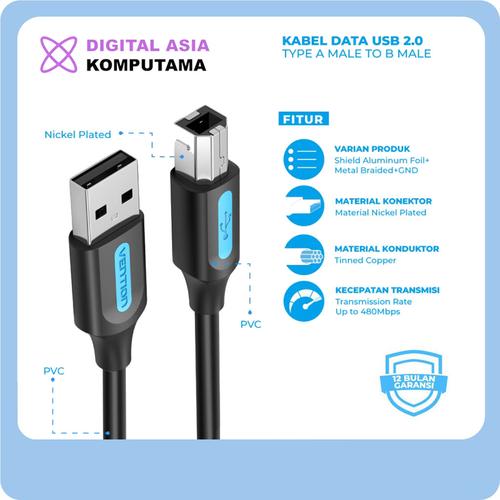 Jual Vention Kabel Data USB 2.0 Type A Male to B Male Scanner Printer ...