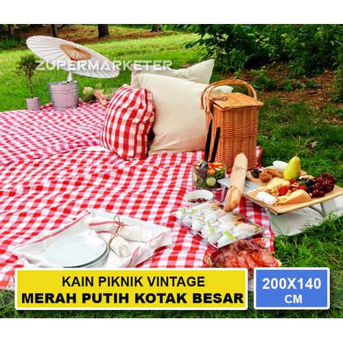 Promo Kain Piknik Kotak Merah Putih Vintage Kotak Besar 200 x 140 cm ...