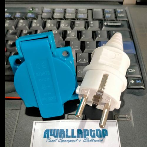 Jual colokan steker female biru outdor panel mounting stop kontak ...